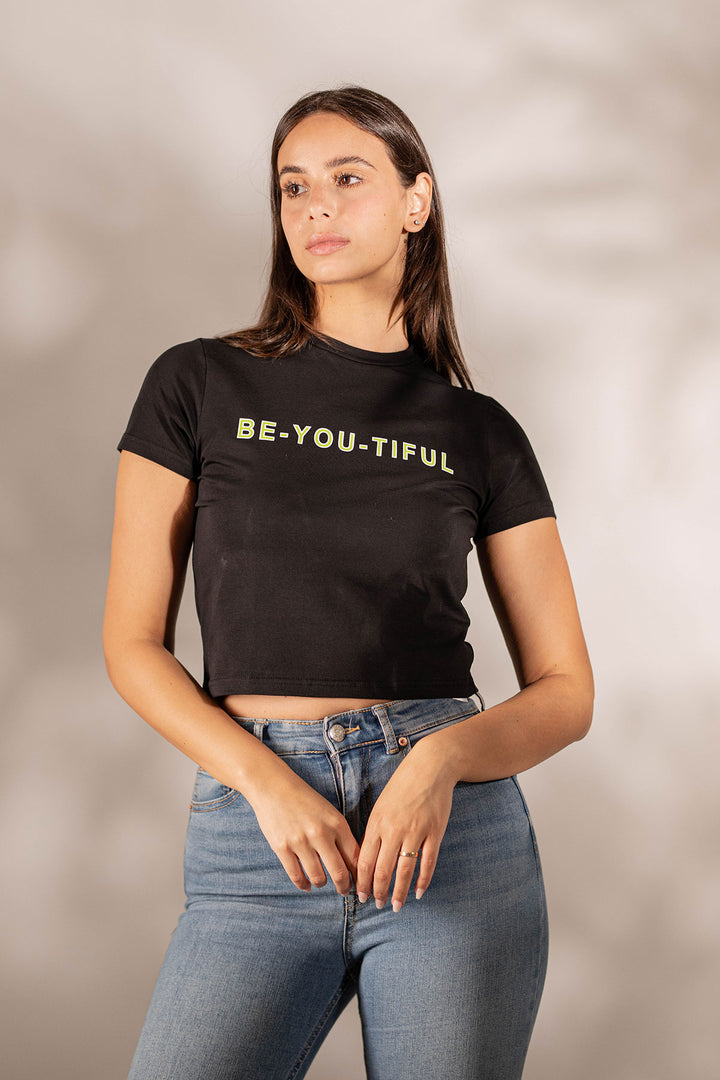 Black Printed Cropped T-shirt – 2x2clothing