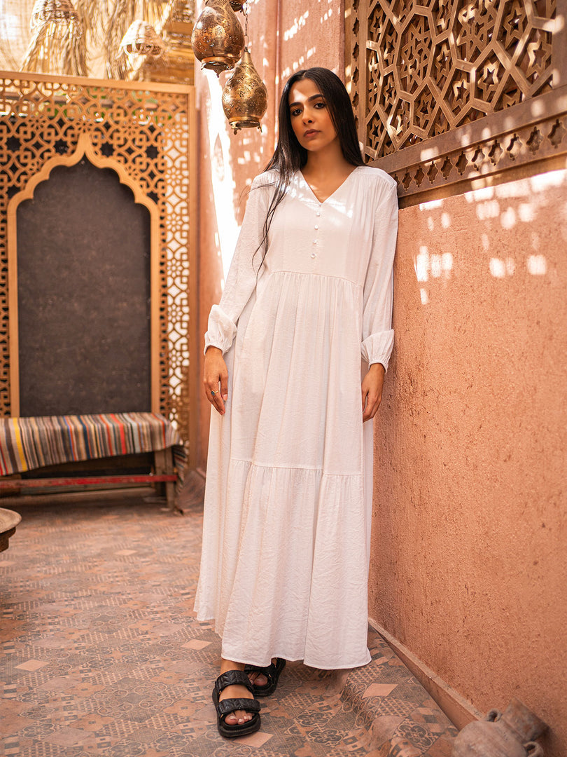 Plain Linen Dress With Buttons